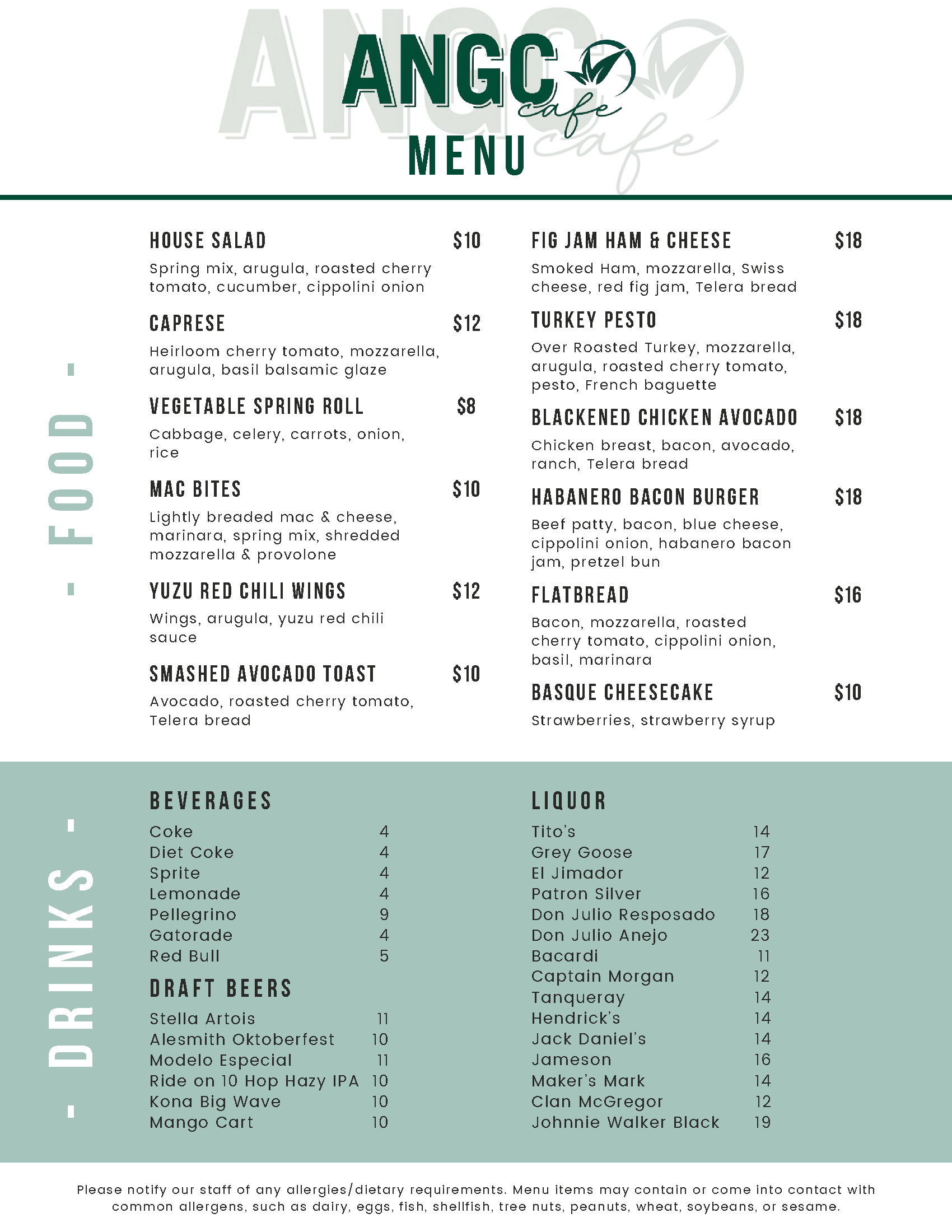 Menus - Angeles National Golf Club